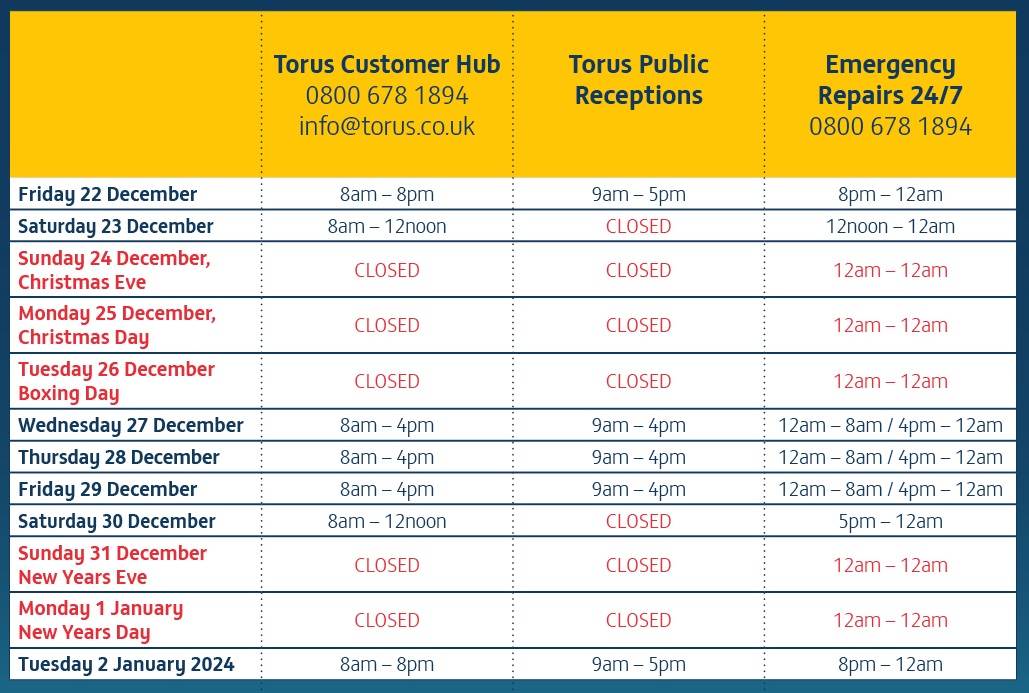 Torus - Here if you need us this Christmas – our 2023 services